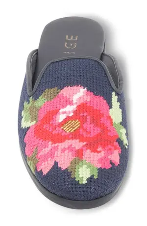 BYPAIGE Floral Needlepoint Mule - Navy