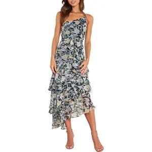 PETAL & PUP Amren Floral One-shoulder Dress - Black