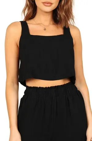 PETAL & PUP Eleanor Linen Crop Tank - Black