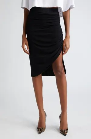 Dolce & Gabbana Logo Waist Ruched Jersey Skirt - Nero
