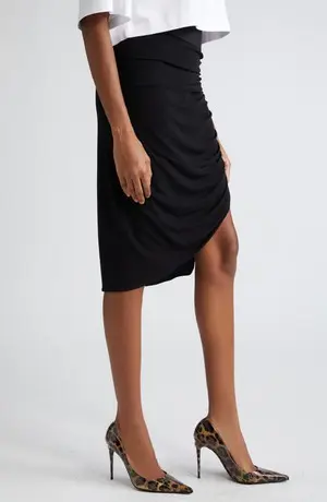 Dolce & Gabbana Logo Waist Ruched Jersey Skirt - Nero