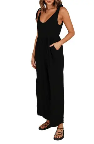 PETAL & PUP Ayla Tie Shoulder Linen Jumpsuit