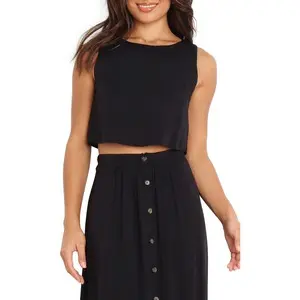 PETAL & PUP Sutton Sleeveless Crop Top - Black