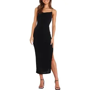 PETAL & PUP Dixie Cowl Neck Midi Dress - Black