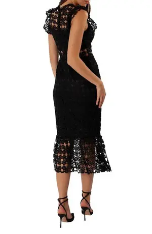 PETAL & PUP Lauren Lace Overlay Dress - Black