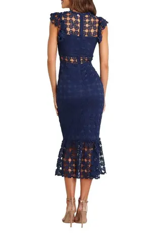 PETAL & PUP Lauren Lace Overlay Dress - Navy