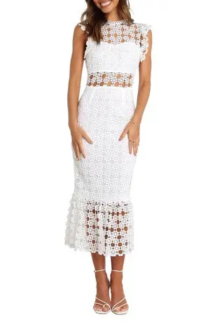 PETAL & PUP Lauren Lace Overlay Dress - White