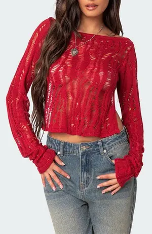 EDIKTED Rosa Open Back Sheer Sweater