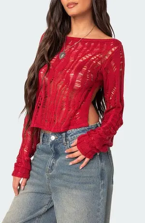 EDIKTED Rosa Open Back Sheer Sweater