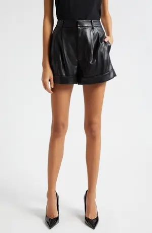 Alice + Olivia Conry Faux Leather Pleated Shorts