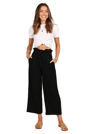 PETAL & PUP Hawthorne Linen Blend Crop Pants - Black