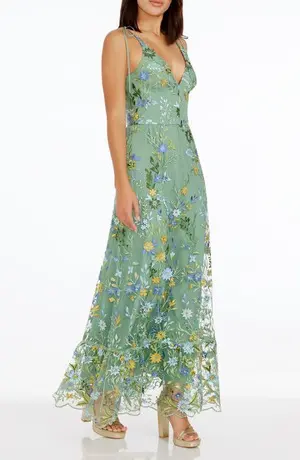 Dress The Population Sunny Embroidered Floral A-line Gown