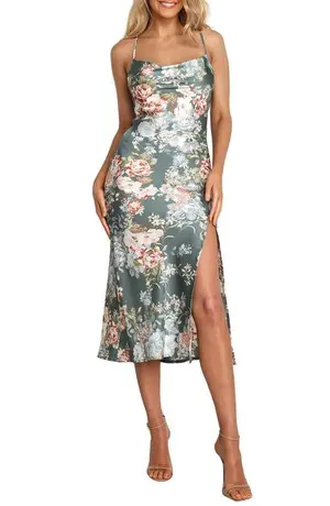 PETAL & PUP Marea Floral Satin Midi Dress - Green