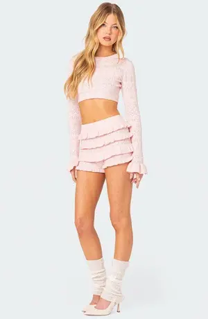 EDIKTED Delana Pointelle Crop Top - Light-pink