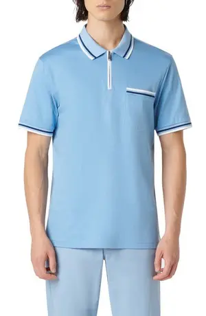 Bugatchi Quarter Zip Pocket Polo Air Blue