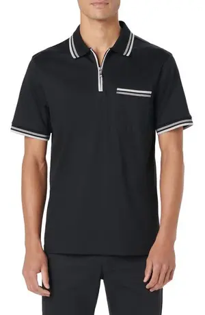 Bugatchi Quarter Zip Pocket Polo Black