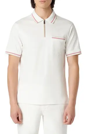 Bugatchi Quarter Zip Pocket Polo - Chalk