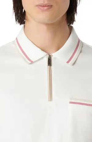 Bugatchi Quarter Zip Pocket Polo - Chalk