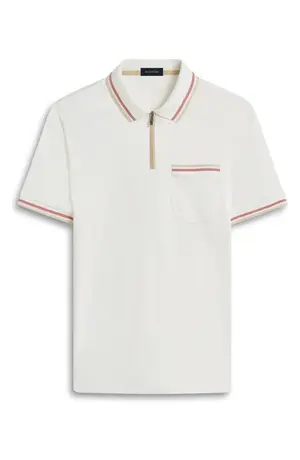 Bugatchi Quarter Zip Pocket Polo - Chalk