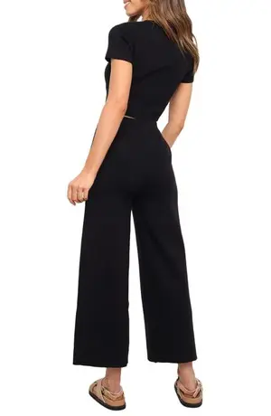 PETAL & PUP Ayers Crop Top And Wide Leg Pants Set - Black