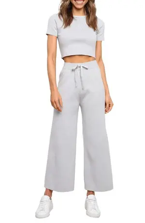 PETAL & PUP Ayers Crop Top And Wide Leg Pants Set - Grey