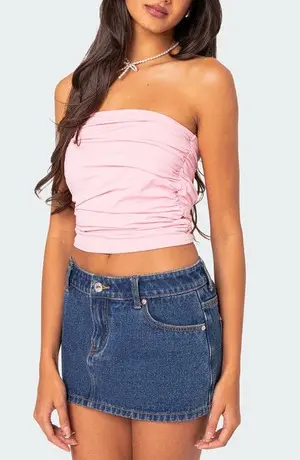 EDIKTED Isabella Ruched Strapless Tube Top