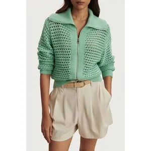 Varley Eloise Open Stitch Cotton Zip-up Cardigan - Dusty Jade Green