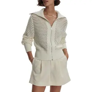 Varley Eloise Open Stitch Cotton Zip-up Cardigan - Egret