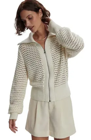 Varley Eloise Open Stitch Cotton Zip-up Cardigan - Egret