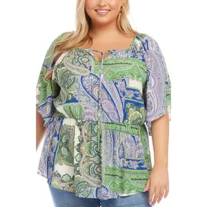 Karen Kane Ruffle Hem Peasant Top - Paisley