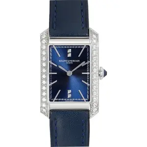 Baume & Mercier Hampton Diamond Leather Strap Watch - Opaline Blue