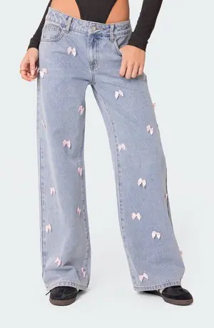 EDIKTED Lucille Bow Wide Leg Jeans