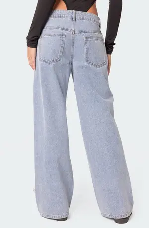 EDIKTED Lucille Bow Wide Leg Jeans