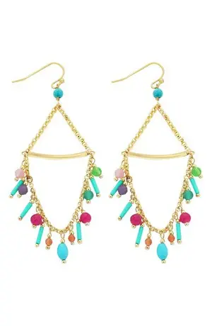 PANACEA Semiprecious Stone Chain Drop Earrings - Aqua Multi