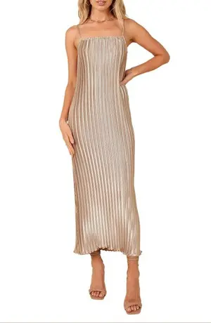 PETAL & PUP Liza Pleated Maxi Dress - Gold