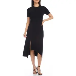 Karen Kane Asymmetric Slit Hem Midi Dress - Black