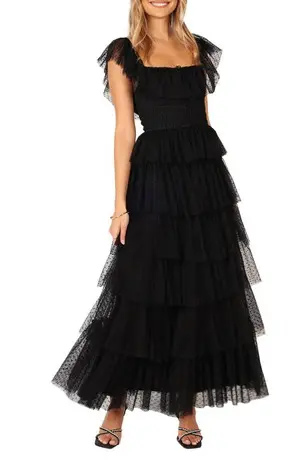 PETAL & PUP Belle Swiss Dot Tulle Maxi Dress - Black