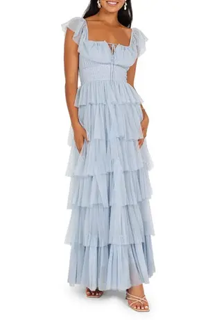 PETAL & PUP Belle Swiss Dot Tulle Maxi Dress - Blue