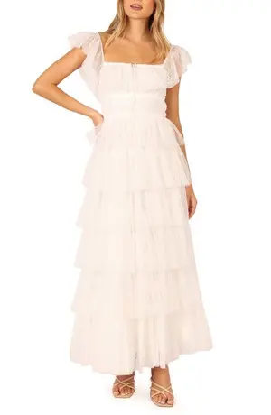 PETAL & PUP Belle Swiss Dot Tulle Maxi Dress - Off White