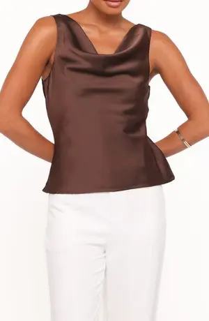 PETAL & PUP Vinita Cowl Neck Tank - Chocolate
