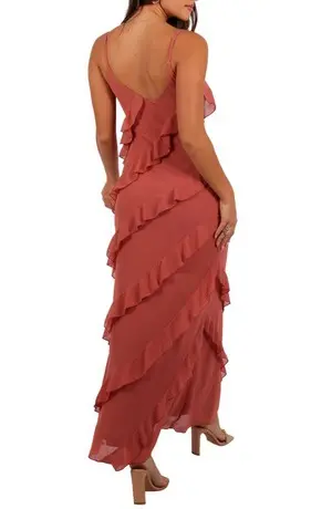 PETAL & PUP Ciao Ruffle Chiffon Gown - Dark Pink