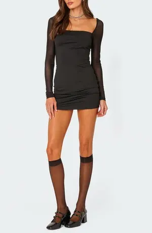 EDIKTED Maia Sheer Long Sleeve Minidress