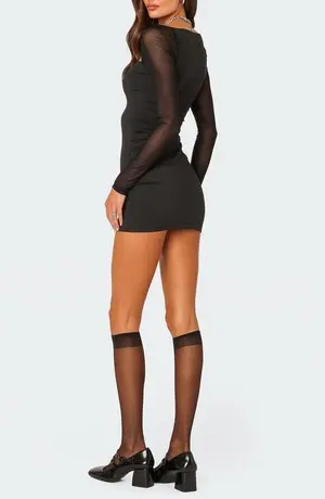EDIKTED Maia Sheer Long Sleeve Minidress