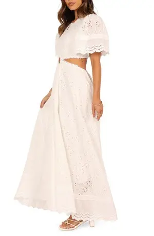 PETAL & PUP Merletto Eyelet Maxi Dress With Cutout