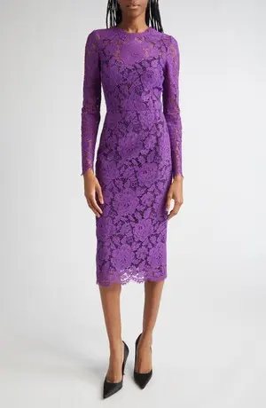 Dolce & Gabbana Long Sleeve Cordonetto Lace Sheath Dress - F0571 Viola