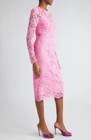 Dolce & Gabbana Long Sleeve Cordonetto Lace Sheath Dress - Rosa