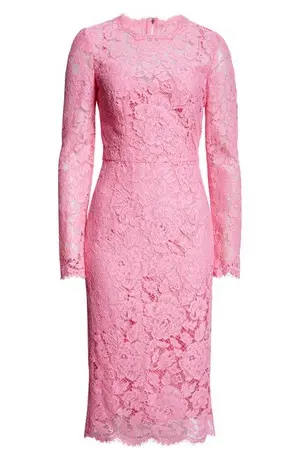 Dolce & Gabbana Long Sleeve Cordonetto Lace Sheath Dress - Rosa