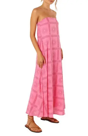 PETAL & PUP Print Strapless Maxi Dress - Pink Red
