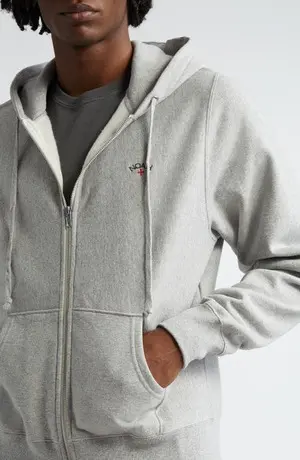 NOAH Lightweight Cotton Zip Hoodie - Heather Grey