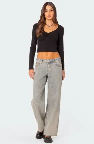 EDIKTED Nat Ruched Crop Top - Black